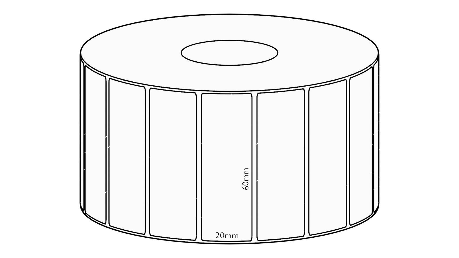 60x20mm Transfer Permanent Label, 6500 per roll, 76mm core - Thermal Labels